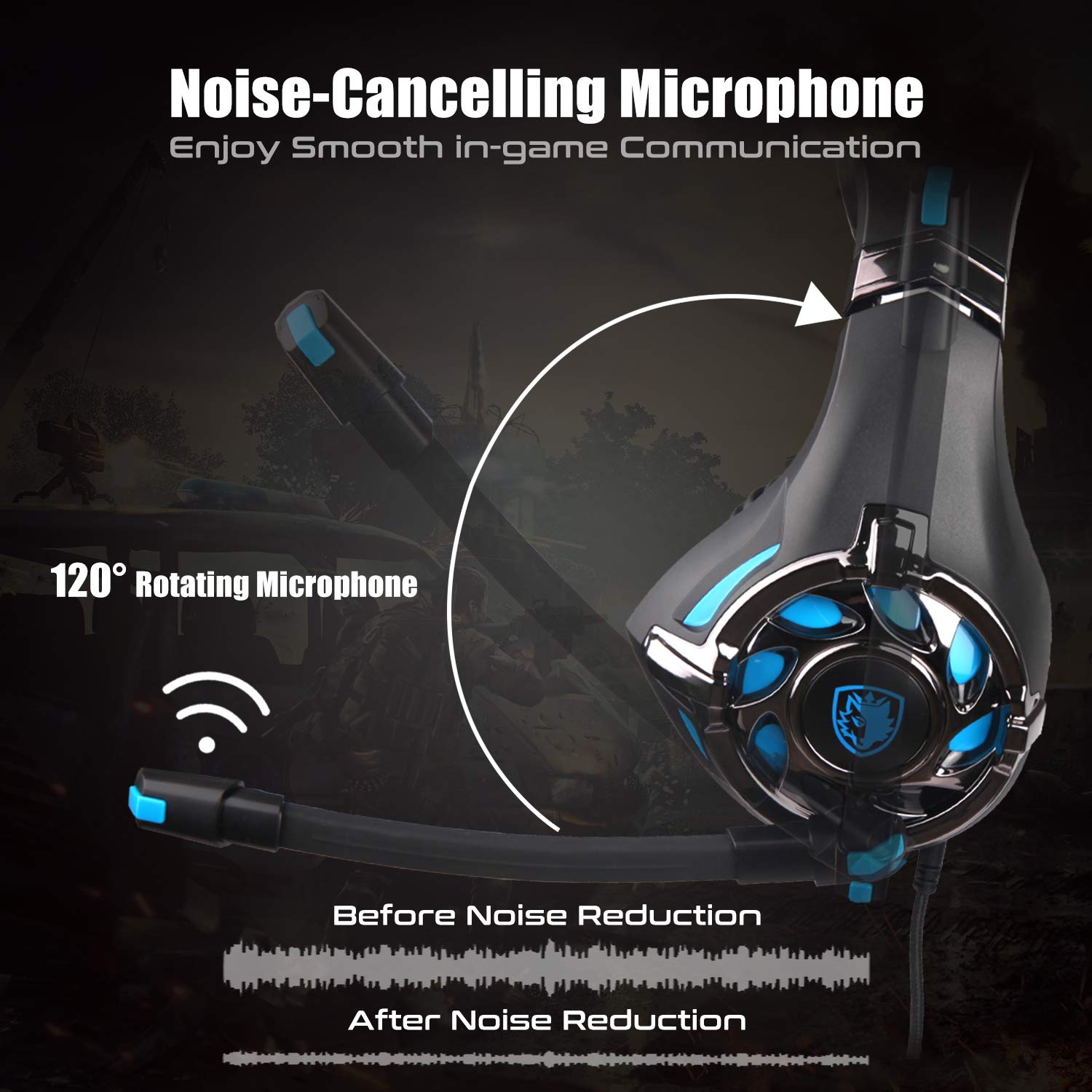 Stereo Gaming Headset,SADES Noise Cancelling 3.5mm Over-Ear Headphones with Microphone and Volume Control for PC Xbox One PS4 PS5 Laptop Mac Nintendo Games
