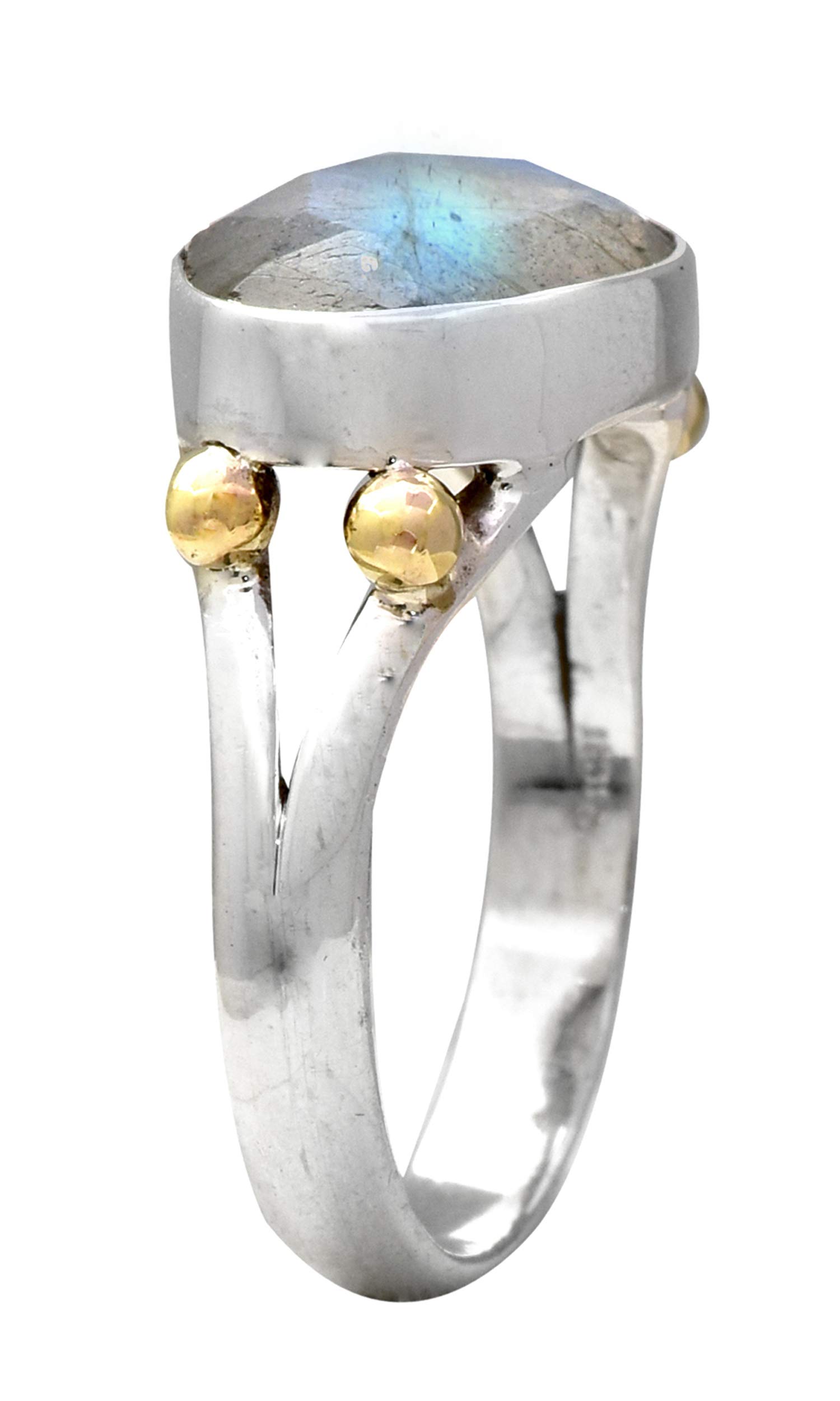 YoTreasure Labradorite Solid 925 Sterling Silver Brass Ring Jewelry