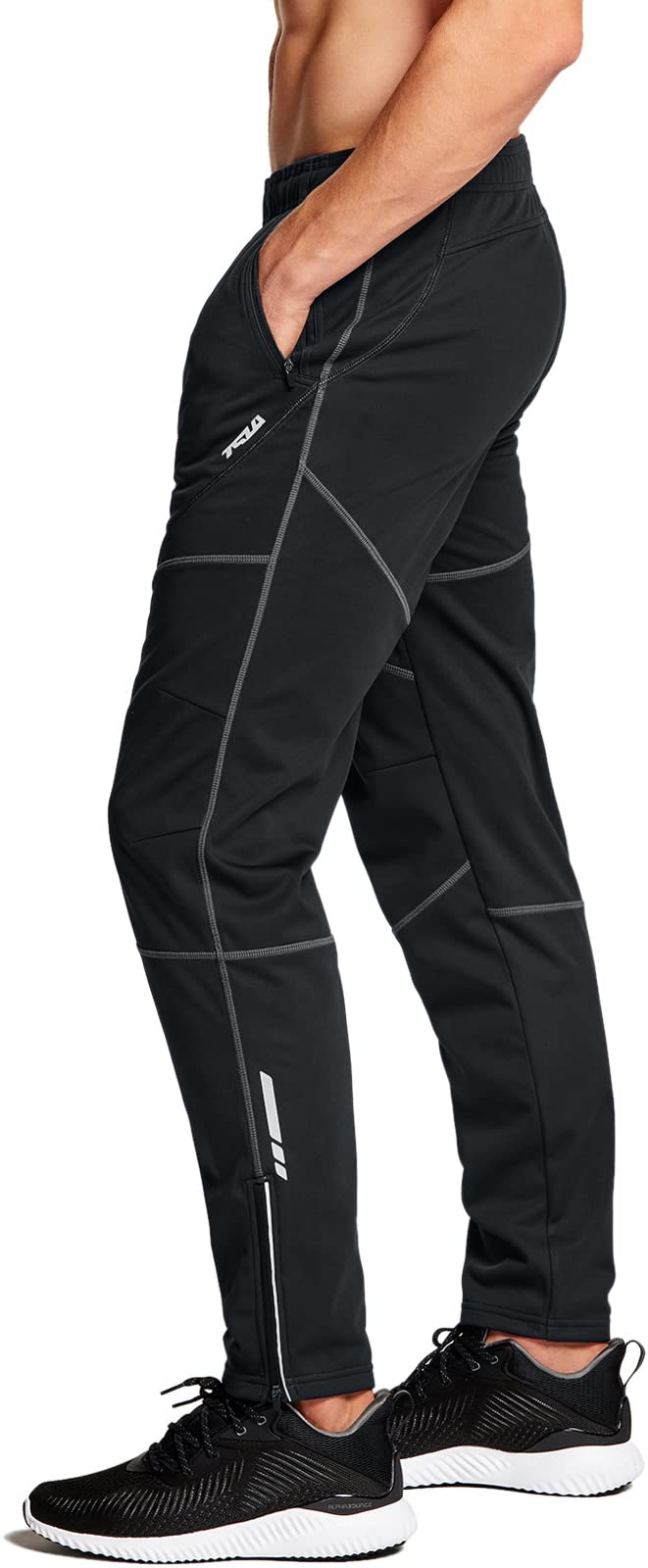 TSLA Men's Thermal Windproof Cycling Pants, Fleece Lined Outdoor Bike Pants, Winter Cold Weather Running Pants, Cycling Pants Black & Grey, Medium