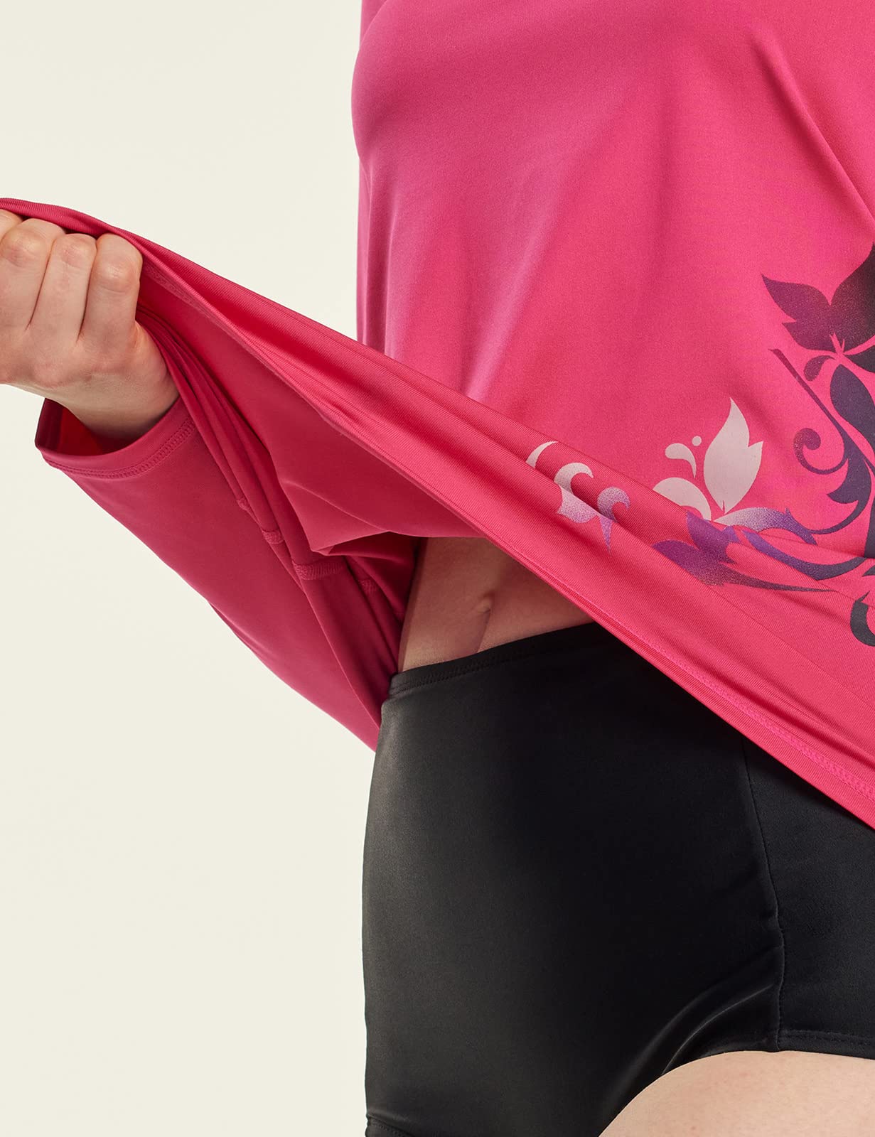 TSLA Women's UPF 50+ Rash Guard Long Sleeve, UV/Sun Protection Swim Shirts, Water Beach Surf Swim Top, Basic Print Black & Magenta, Large