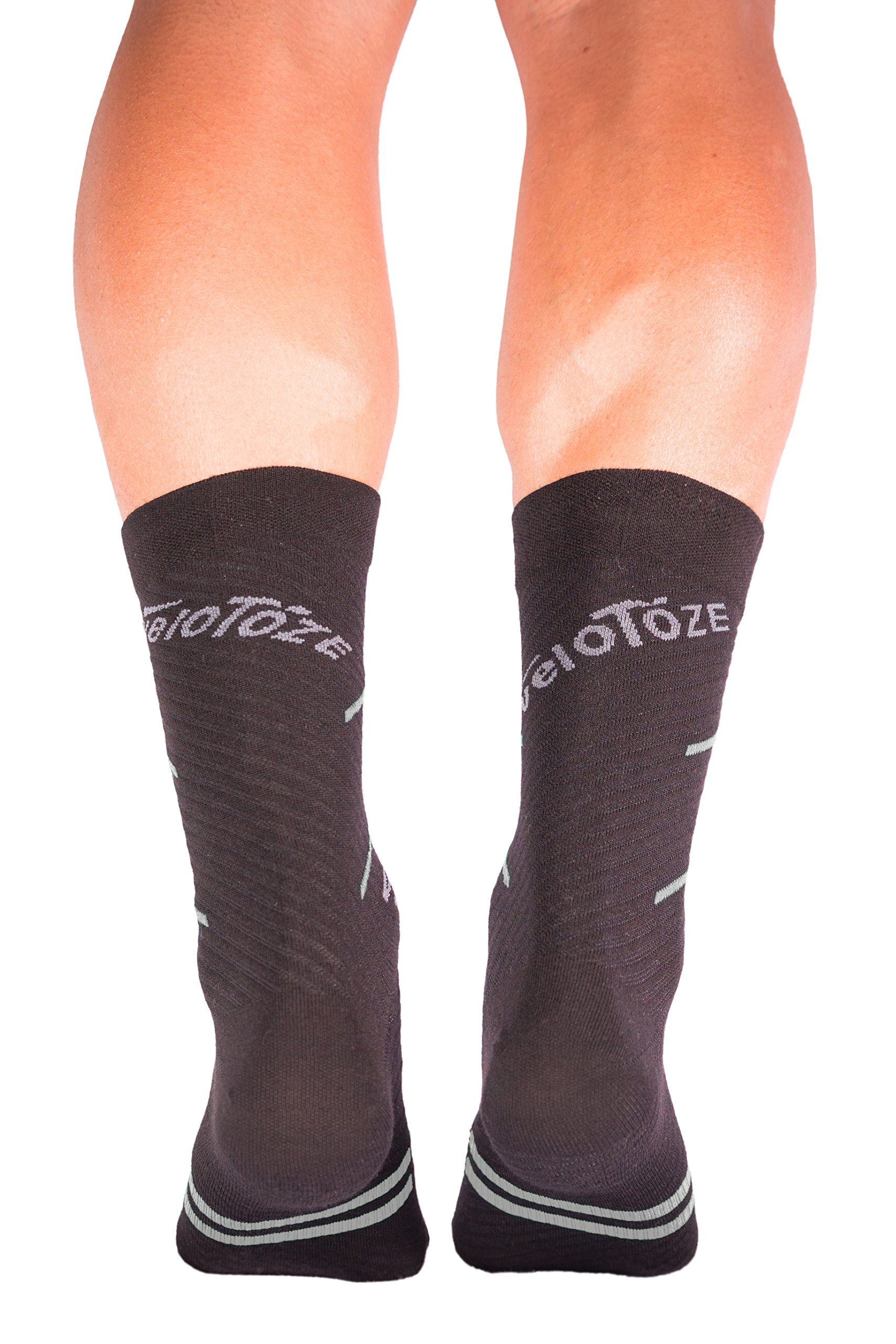 veloToze Cycling Sock - Active Compression with Merino Wool Blend - Black/Grey Small/Medium