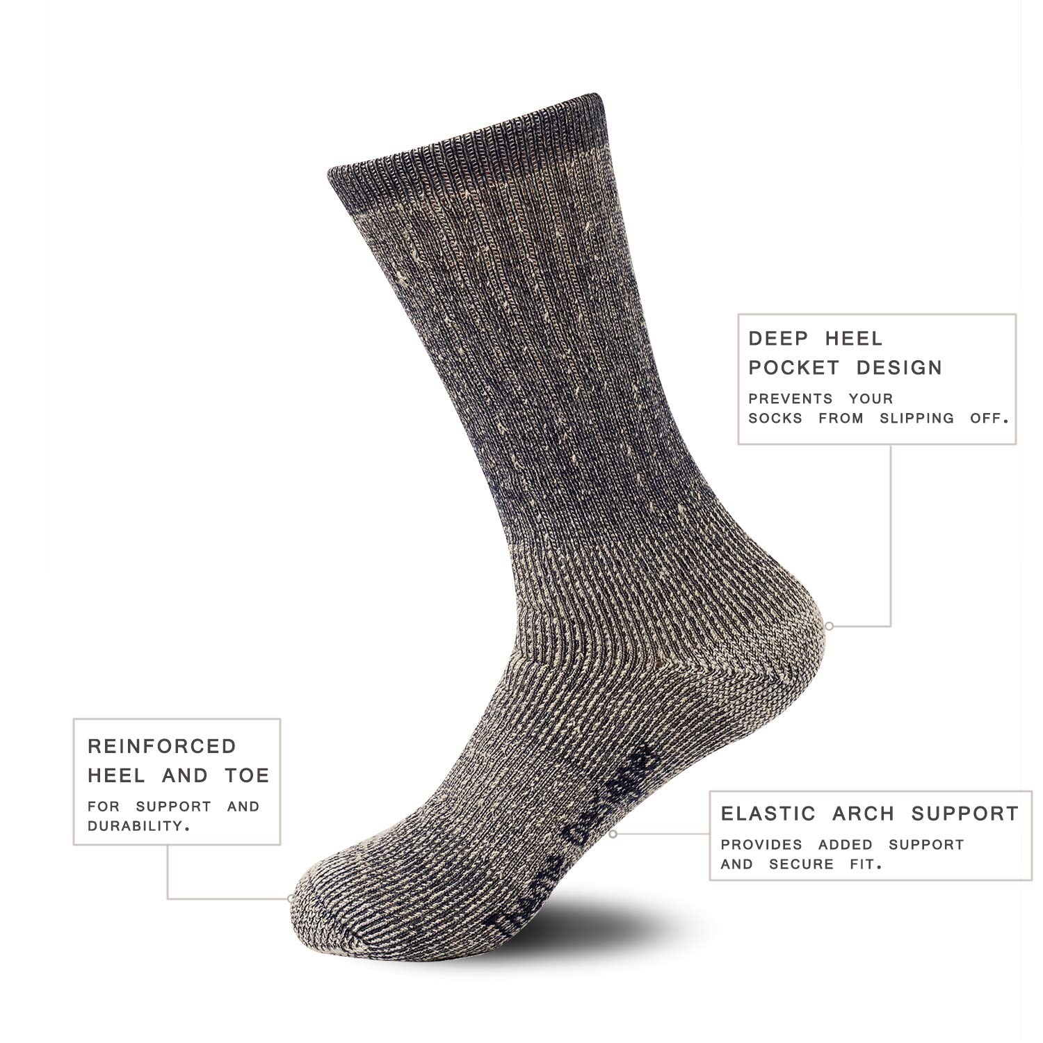 TMD THEME DESIGNER Mens Merino Wool Socks Hiking Thick Winter Warm Black Blue Cushioned Boot Hunting Quarter Crew Thermal Socks for Women Men -M