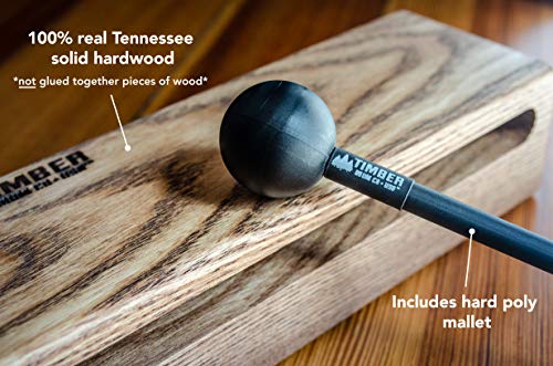 Timber Drum Co. 6" Wood Block with Mallet β Made in U.S.A. β Creates Loud and Resonant Tone from Handcrafted Solid American Hardwood, Includes Rubber Feet, Small (T4-S)