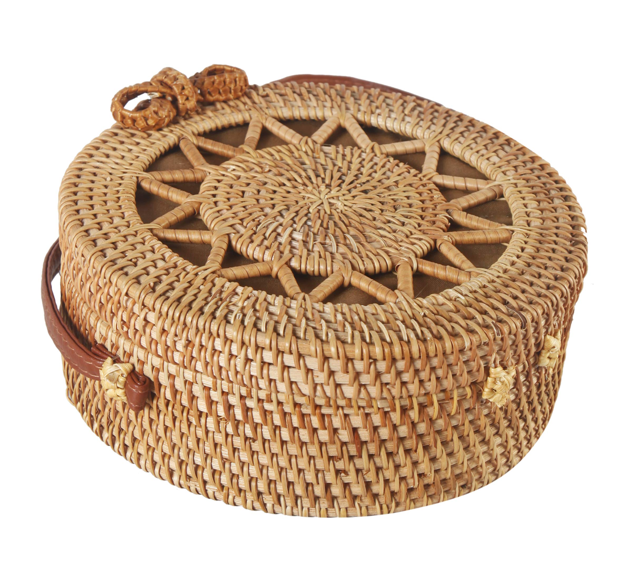 Straw Bag Rattan Bags - Handmade Wicker Woven Nature Rattan Round Cross Body Bag