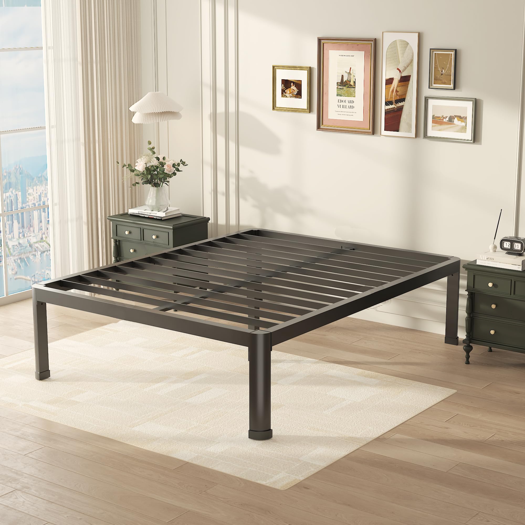 Yitong Angel Full Bed Frame with Round Corner Edge Legs, 18 Inch Heavy Duty Support 3500 lbs Metal Platform Bed Frame Full Size, No Box Spring Needed/Noise Free/Non-Slip/Steel Slat Support