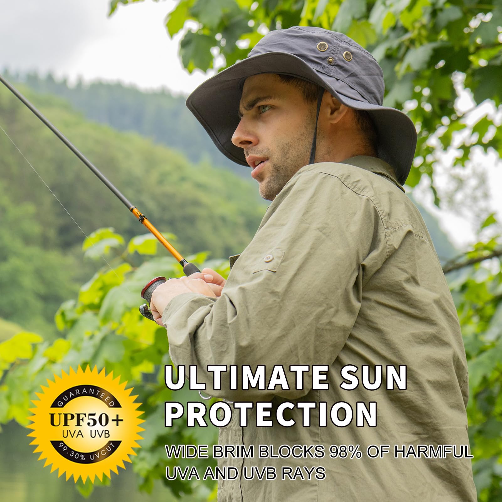 TOP-EX Mens Sun Hats Fishing Bucket Boonie Beach Golf Hiking Summer UV Protection Outdoors Wide Brim Large L XL Dark Grey