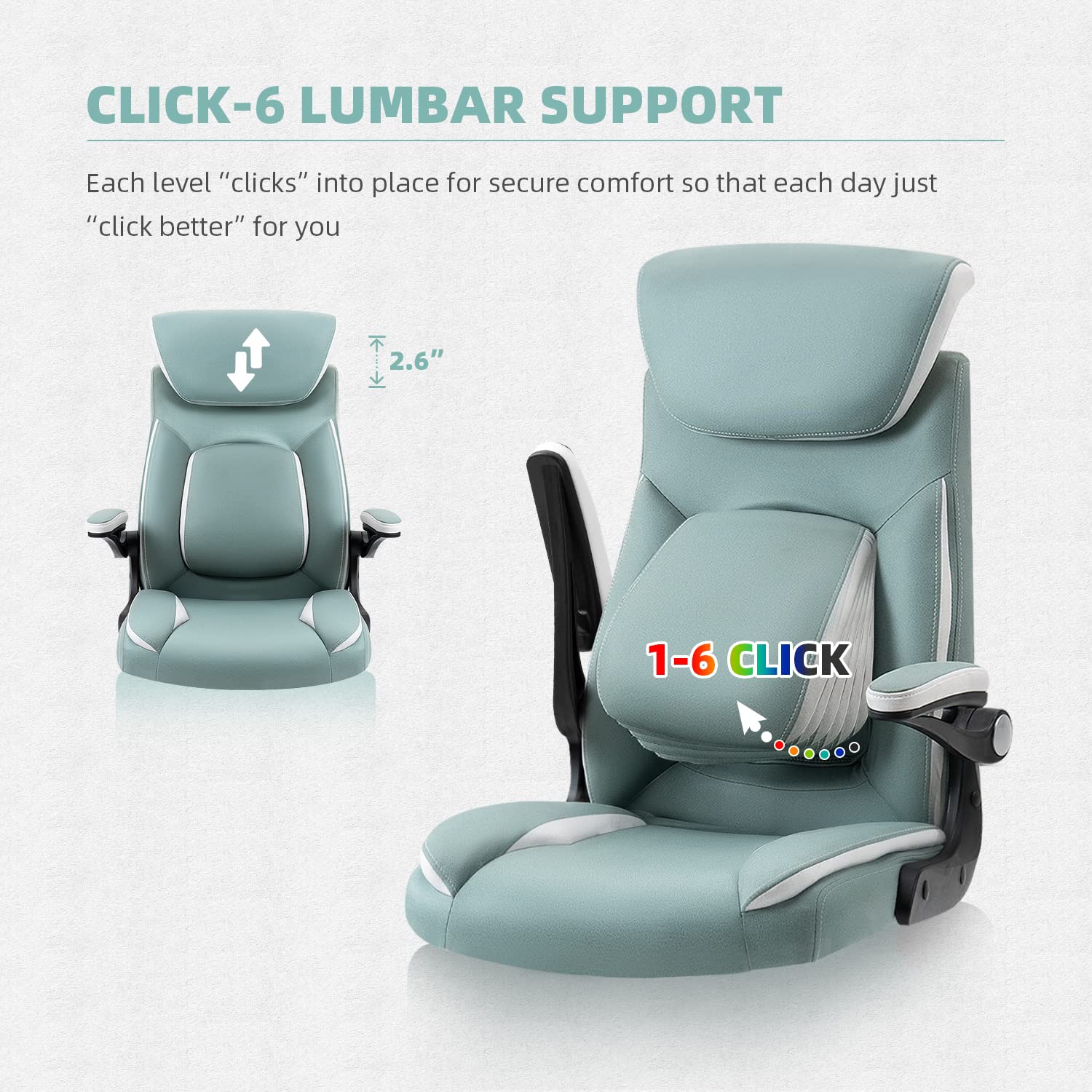 YAMASORO Ergonomic Home Executive Office Chair with Flip-up Armrests and Lumbar Support, High Back Desk Chair Computer 360 Swivel Adjustable PU Leather for Adults and Teens, Morandi Green