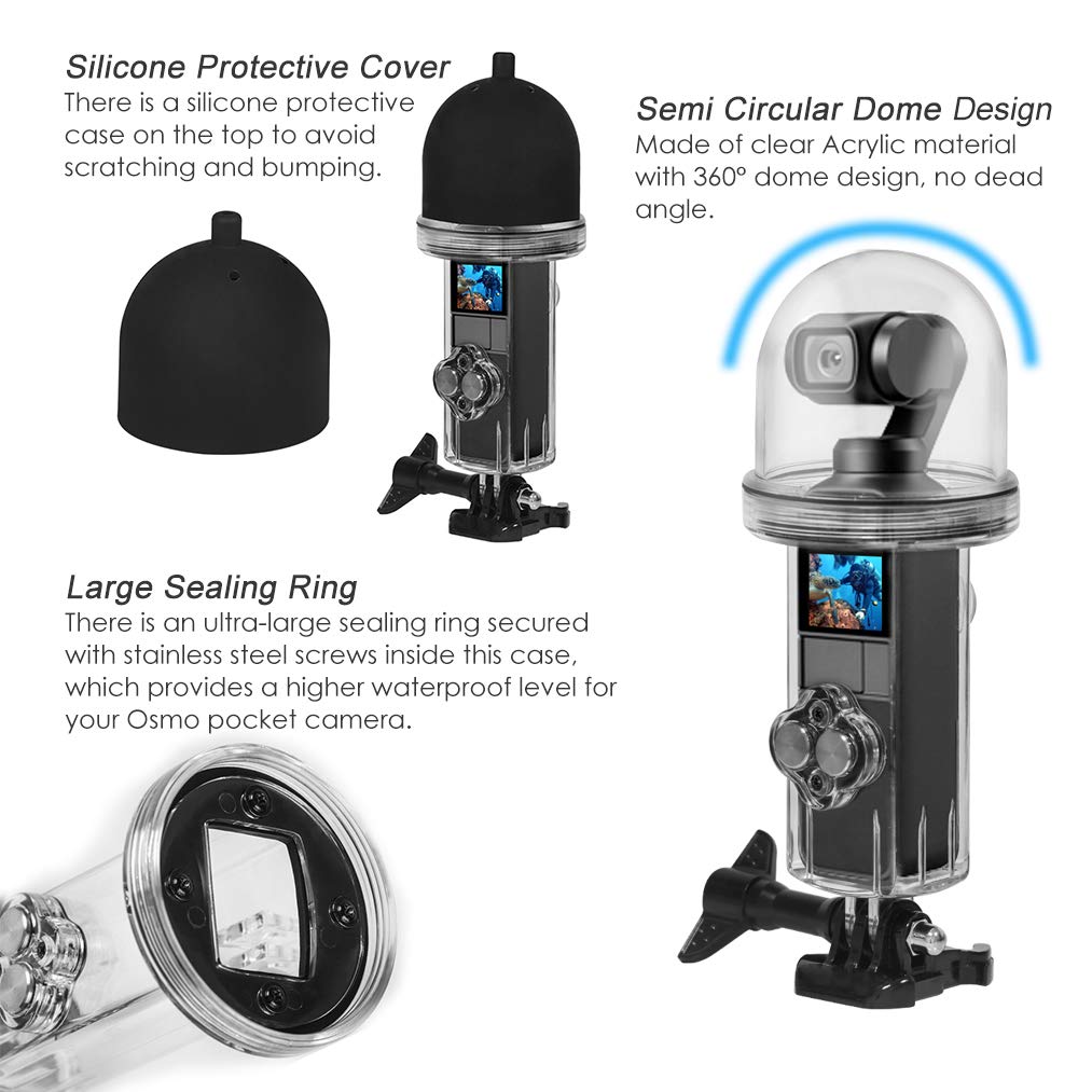 WSpring Waterproof Housing Case for DJI Osmo Pocket Accessories, 60M Underwater Diving Protective Housing Shell Accessory Kit (Not for The Osmo Pocket 2)