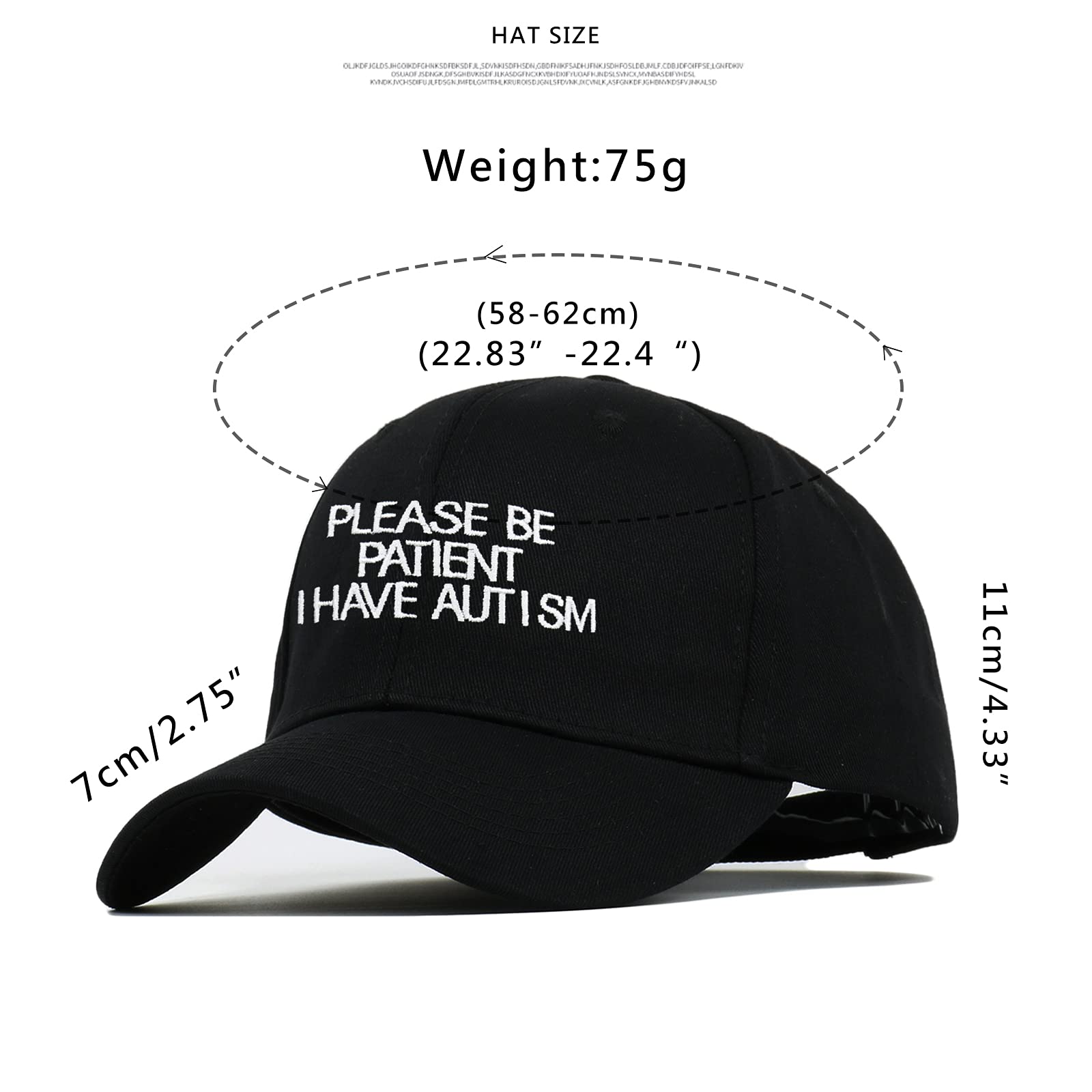 YUNXIBASECAP Cotton Unisex Please Be Patient I Have Autism Baseball Cap,Adjustable Dad Hat Black