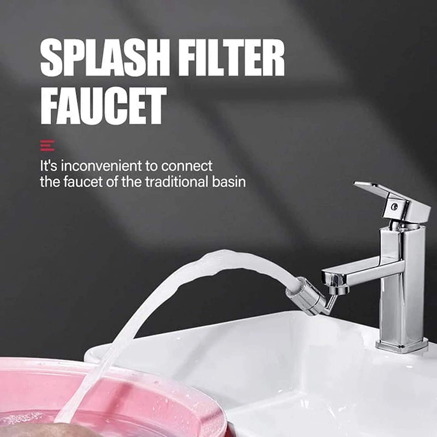 Universal Splash Filter Faucet-720° Rotatable Big Angle Faucet Sprayer Head with Durable Copper & ABS, Anti-Splash, 4-Layer Net Filter, Oxygen-Enriched Foam,55/64 Inch-27UNS Female Thread