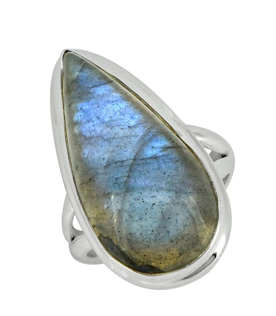 YoTreasure Natural Labradorite Ring Solid 925 Sterling Silver Jewelry