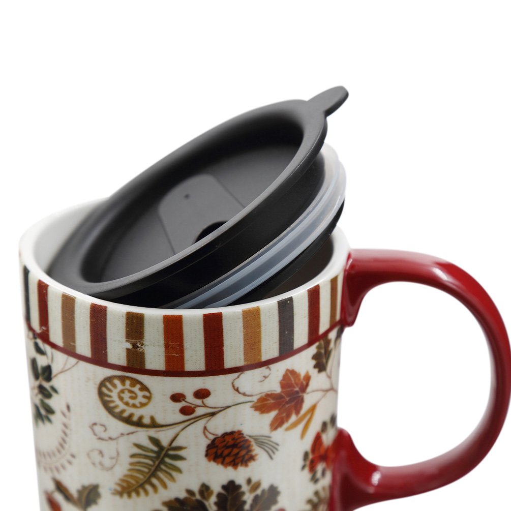 Topadorn 17 oz Tall Ceramic Travel Mugs Coffee Cup with Sealed Lid and Handle,Flower