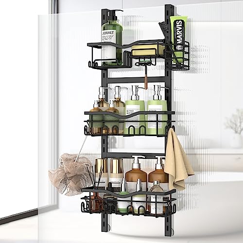 Vmiya 3-Tier Over-the-Door Shower Caddy, Hanging Shower Caddy Rack with Soap and Toothbrush Holder, Rustproof Bathroom Shampoo Holder for Shower