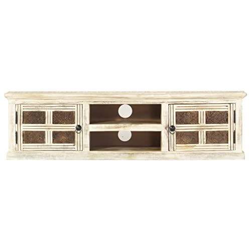 THYUOVAI TV Cabinet,Media Cabinet Tv Console Stereo Cabinet Low Board Suitable for Living Room,Bedroom,Closet,Hallway,Foyer,Office White 51.2"x11.8"x14.2" Solid Mango Wood