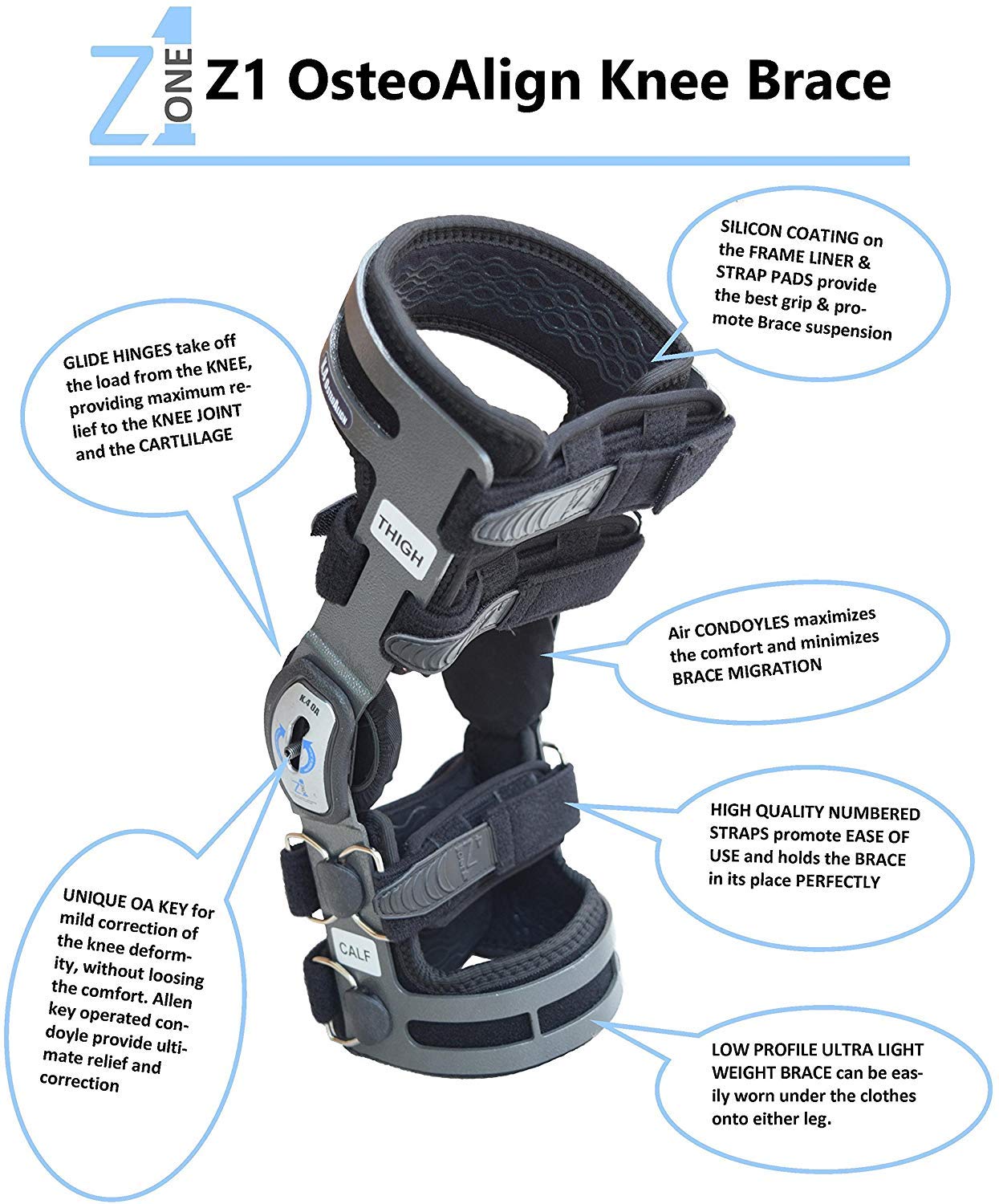 Z1 K4 OsteoAlign Hinged Knee Brace - Knee Support for ACL, MCL, Ligament Sports Injuries, Arthritis (OA), Meniscus Tear, Relief from Knee Joint Pain with Side Stabilizers for Men & Women Size (XL)