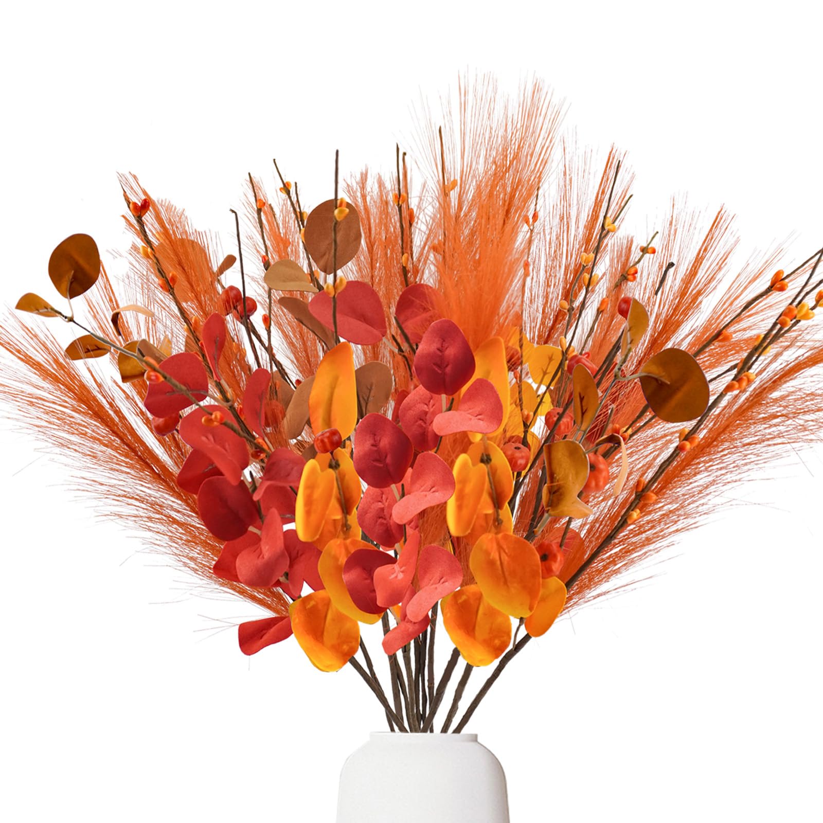 unlemoni 12Pcs 27.5" Artificial Fall Flowers Bouquets with Burnt Orange Pampas Grass & Berry Pumpkin & Fall Eucalyptus Leaves Stems, Fall Centerpieces for Tables Wedding Autumn Thanksgiving Decor