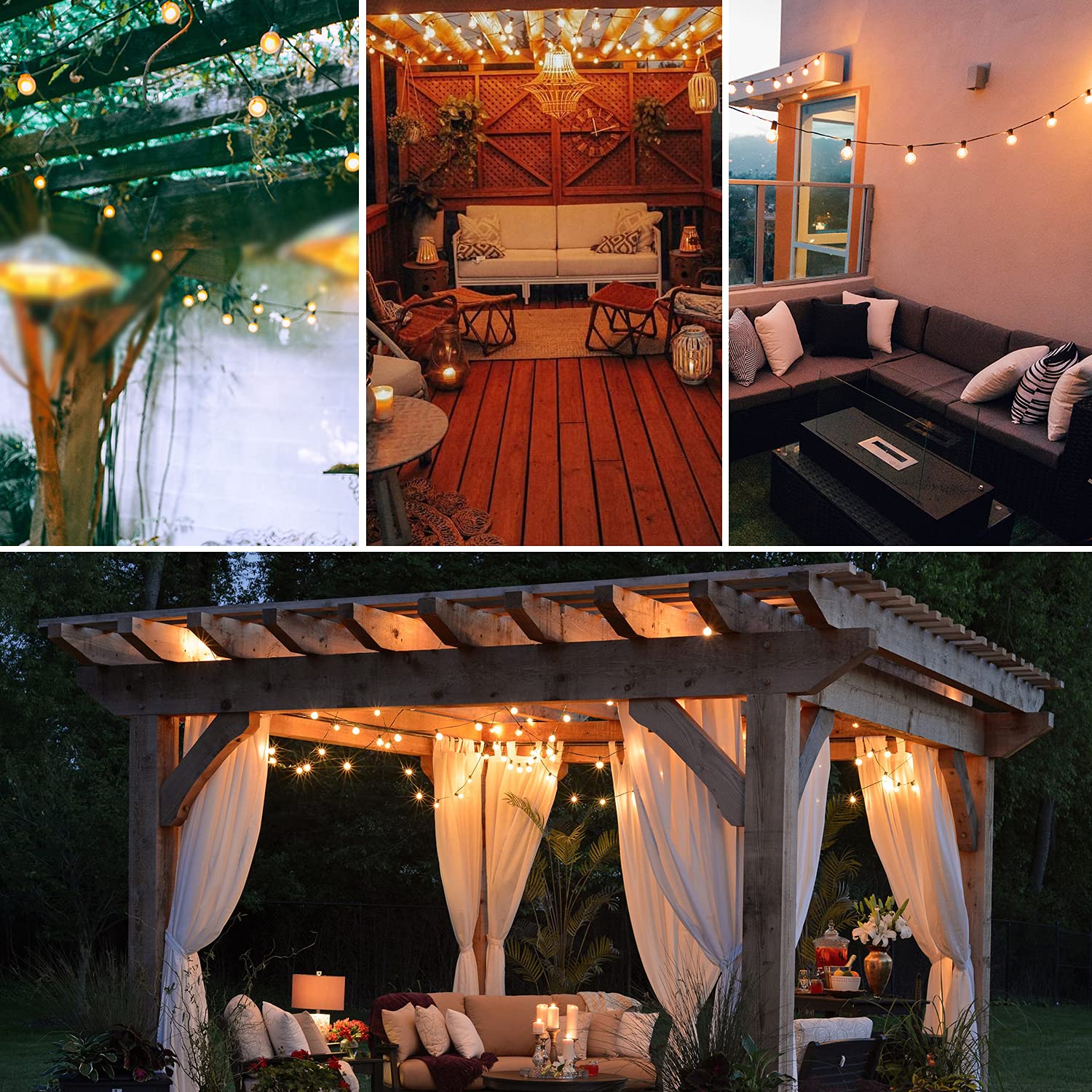 Yuusei LED String Lights Outdoor, 25Ft Dimmable Globe Patio Lights with 12+1 (Spare) 1W G40 PC Shatterproof Bulbs, Waterproof Connectable Light String for Backyard Porch Cafe, 2700K Warm White