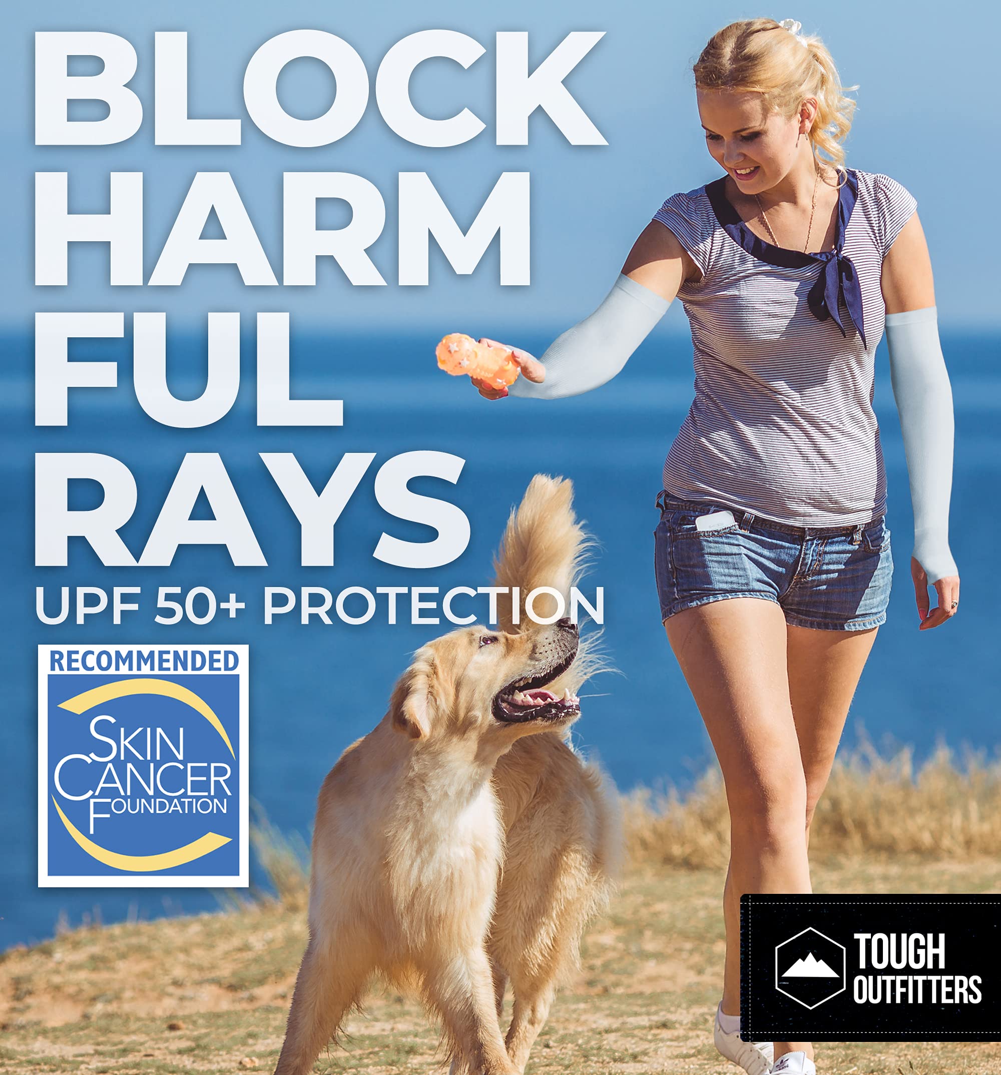 Tough Outdoors UV Sun Protection Arm Sleeves for Men & Women - UPF 50 Cooling Sports Compression Arm Shield w/Hand Cover