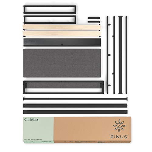 ZINUS Christina Upholstered Platform Bed Frame with Black Headboard Shelf / No Box Spring Needed / Wood Slat Support / Easy Assembly, Queen