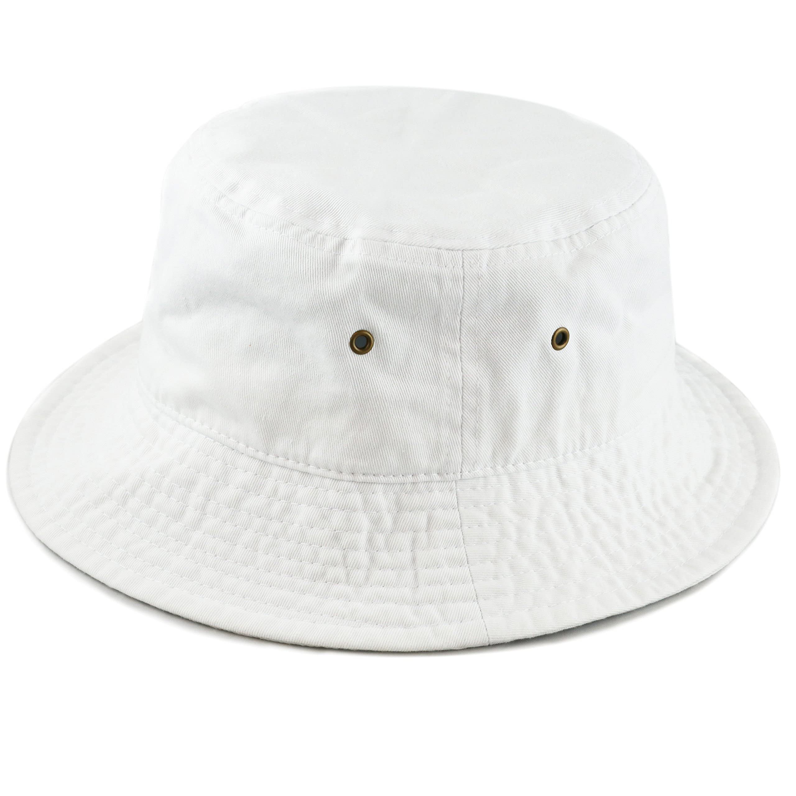 The Hat Depot 300N Unisex 100% Cotton Packable Summer Travel Bucket Hat (L/XL, White)