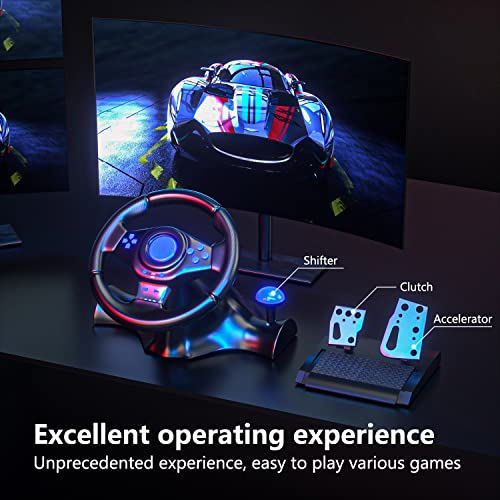 YUYIU 【Upgraded Racing Steering Wheel with Pedals/Paddles Shifter and Vibration for PS4/ PS3/ XBOX One/XBOX 360/Switch/Android/PC (Racing Wheel-BLUE) (Racing Wheel-BLUE)