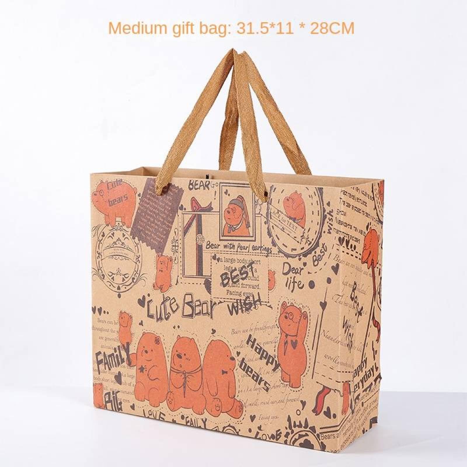 TaboSi Cute little bear kids' clothing portable Kraft paper bag clothes snack birthday gift retro gift bag