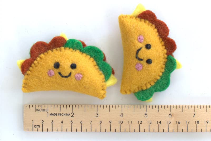 Taco Christmas Ornament- SET OF 1 or 3- Tacos Approx. 2.5" x 3.75"- 100% Wool- Pretend Play- Taco Tuesday- Christmas Tree Decor With Hooks- Winter Holiday Decoration- Handmade Gift Idea