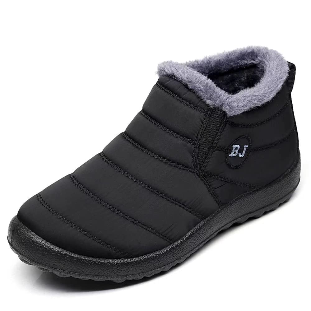 Women Warm Ankle Snow Boots Fur Lining Thickening Slip On Winter Shoes Black US 8.5(41)