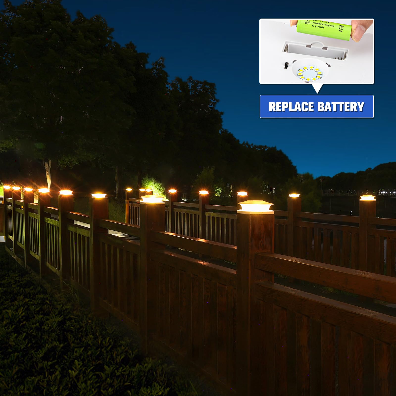 VOLISUN Solar Post Cap Lights Outdoor,Deck Fence Post Cap Lights Solar Powered 6Pack for 4x4/6x6 Wooden/Vinyl,Waterproof Warm/Cool Lighting White Solar Outdoor LED Post Light for Garden/Patio