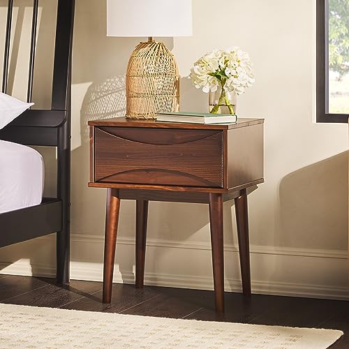Walker Edison Modern Solid Wood Retro 1-Drawer Nightstand, 25 Inch, Walnut