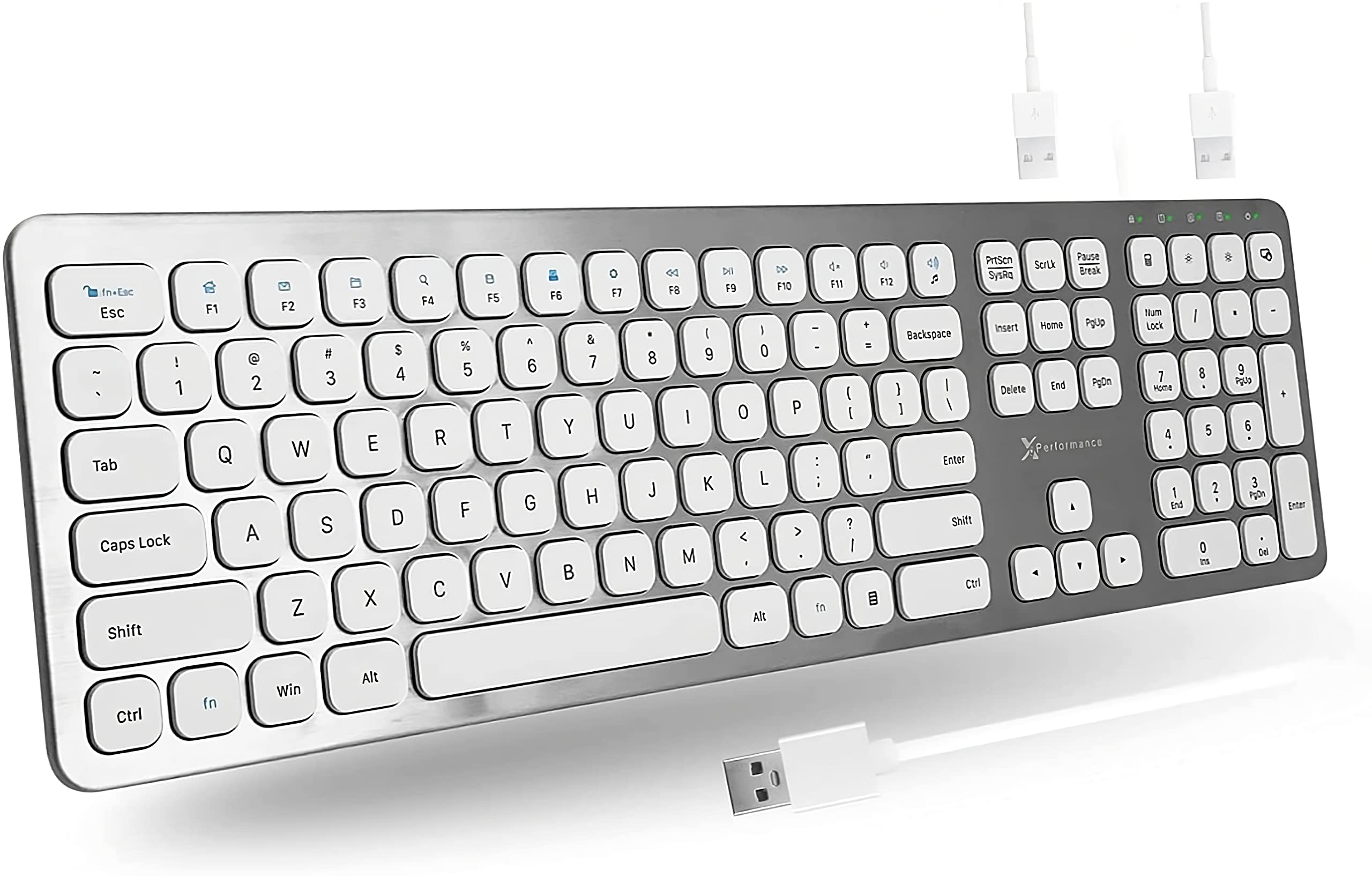 X9 Performance Wired Keyboard with USB Port Built in x2 - Elegant, Plug and Play Computer Keyboard - Convenient Full Size Keyboard Wired with 17 Shortcuts for Windows PC Desktop and Laptop