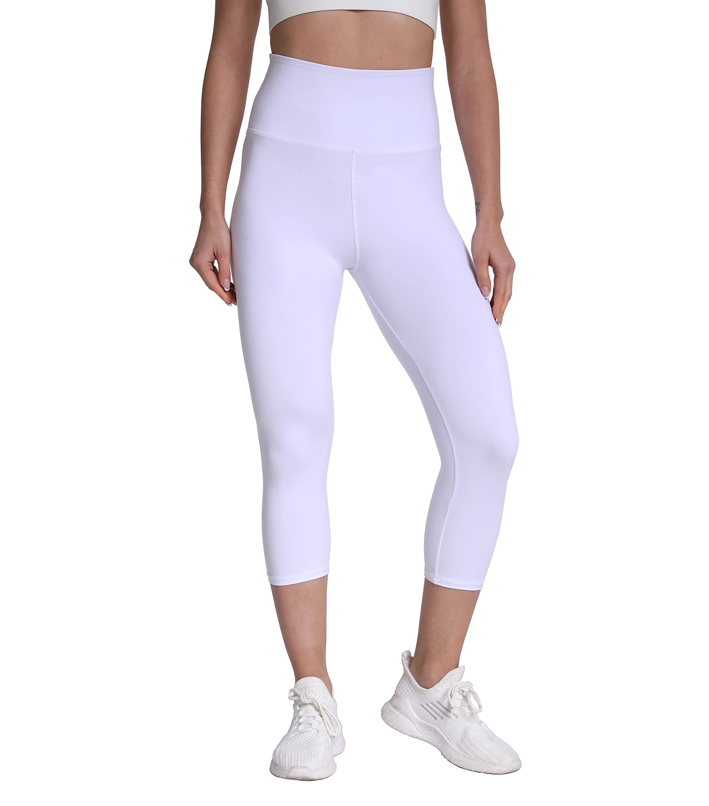 Zioccie High Waisted Capri & Full Length Leggings for Women - Buttery Soft Tummy Control Yoga Pants for Workout Running (Capri White, One Size)