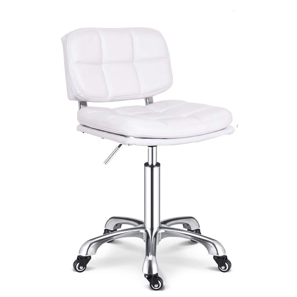 YokIma Computer Chair Pu Swivel Chair Office Chair 360° Rotating Middle Back Armless Designer Task Chair Leather Soft Decorative Office Chair 48-60Cm 3 Colors White (White)