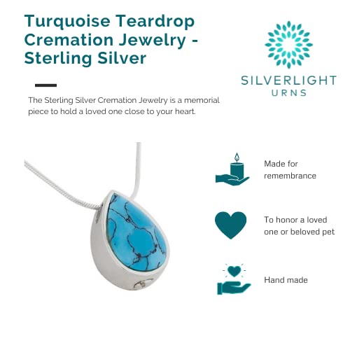Turquoise Teardrop Pendant and Necklace for Ashes, Sterling Silver, Cremation Jewelry for Ashes