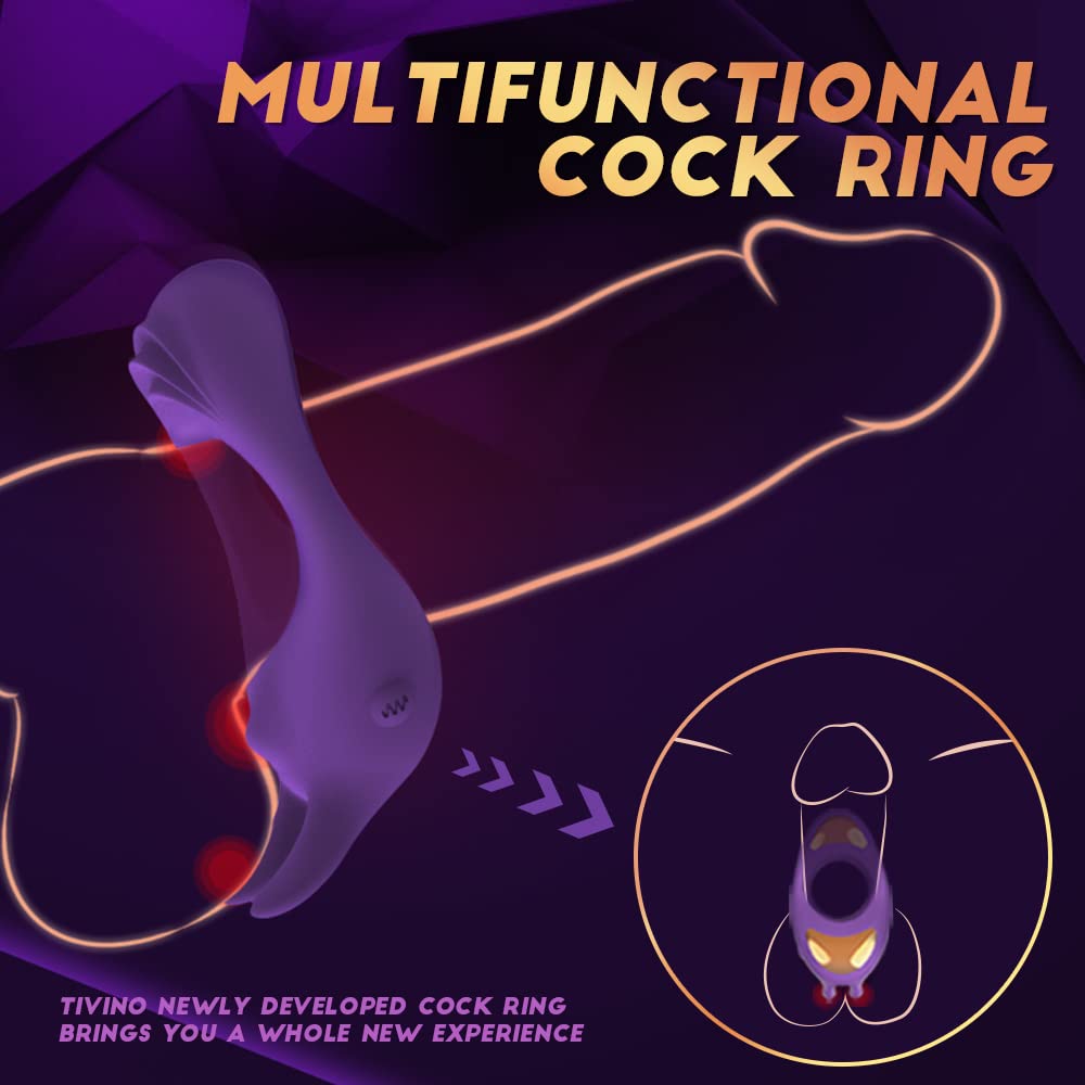 Vibrating Cock Ring with Rabbit Design, Rechargeable Penis Ring Vibrator with 9 Vibration Modes, TIVINO Silicone Male Sex Toy for Man and Couple Play