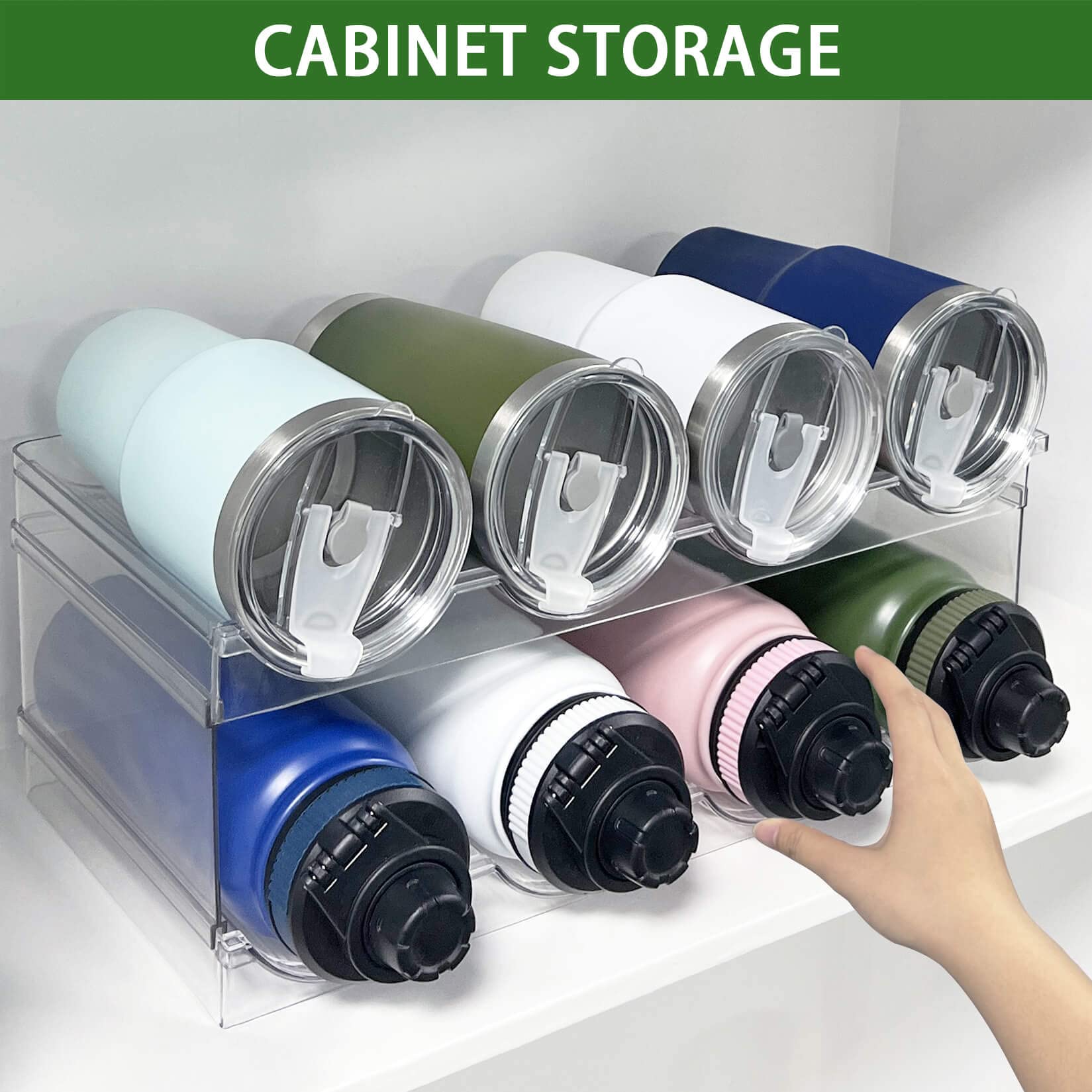 Spaclear 3 Pack Water Bottle Organizer, Stackable Kitchen Home Pantry Organization and Storage Rack, Plastic Water Bottle Holder for Kitchen Cabinet Organizer and Storage, Tumbler Mug Cup Organizer