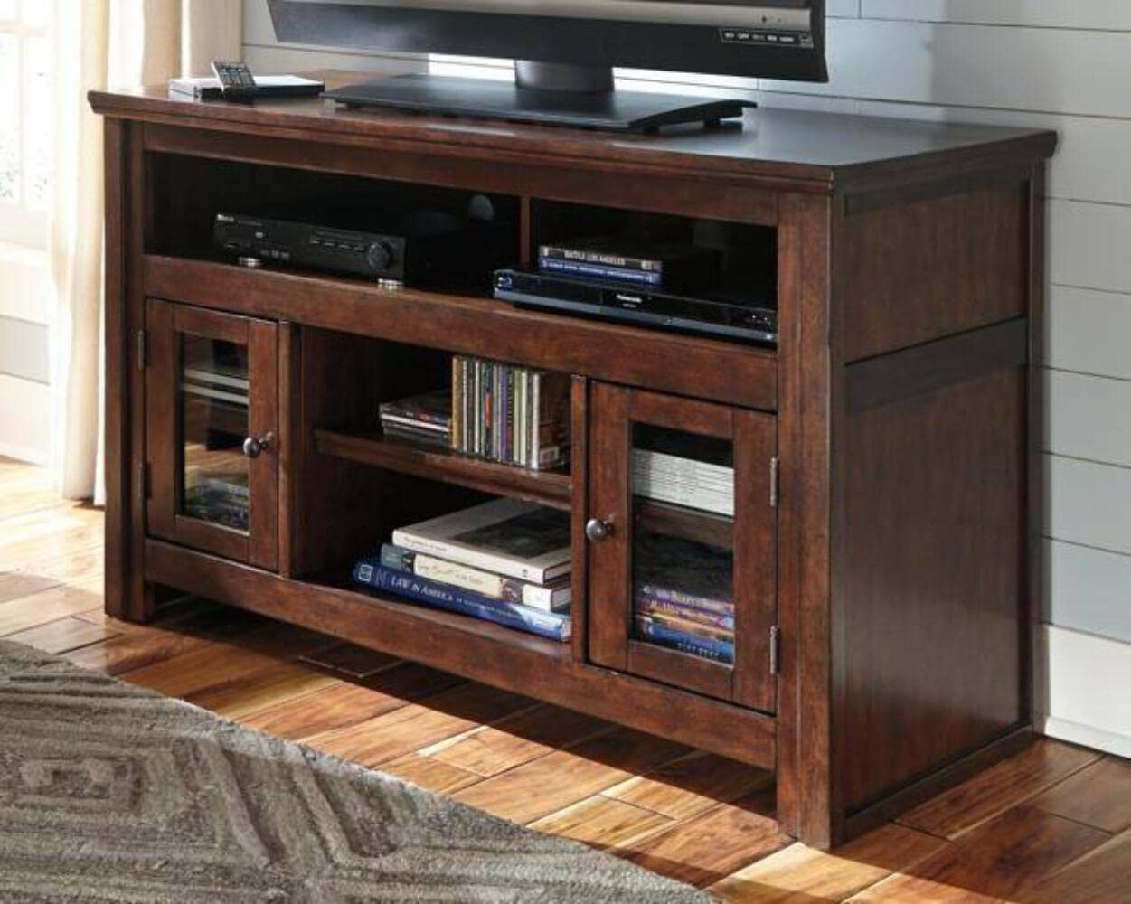 Signature Design by Ashley Harpan Traditional TV Stand Fits TVs up to 58", Adjustable Shelf and 2 Cabinets For Storage, Brown