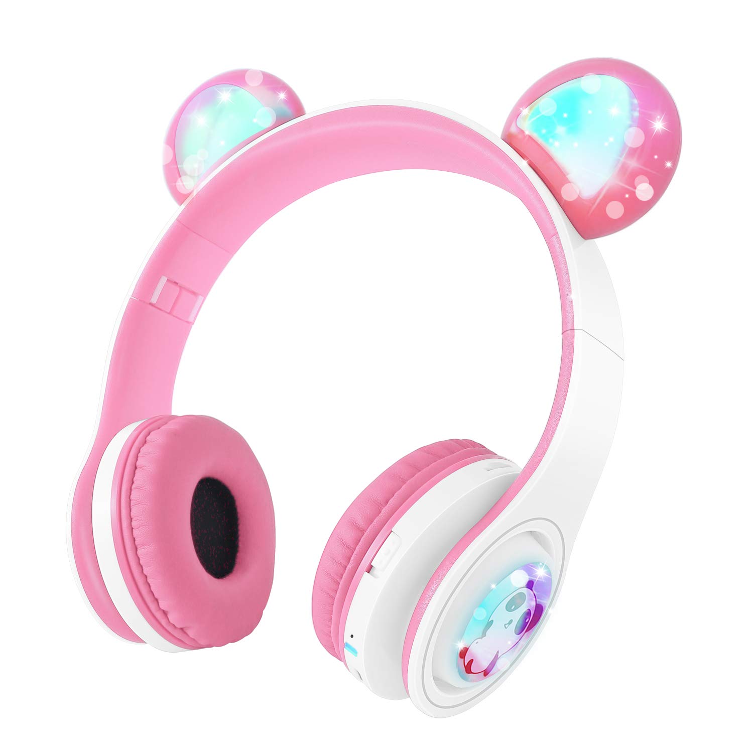 Woice Kids Wireless Headphones, Bluetooth Headphones 85dB Volume Limiting, LED Lights & Music Sharing Function, Girls Boys Wireless/Wired Headphones Over Ear with Mic Pink