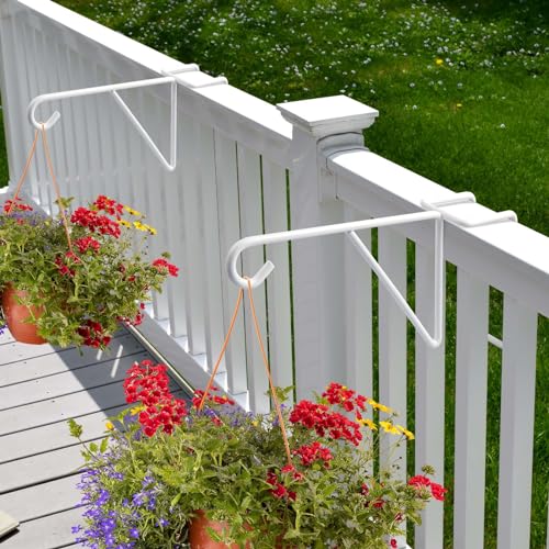 Zacool Vinyl Fence Hooks-2 Pack 5 x 10 Inches Over Fence Hooks Heavy Duty White Powder Coated Steel Fence Hooks for Hanging Plants Bird Feeders,Lights,Hanging Basket,Pool Tools