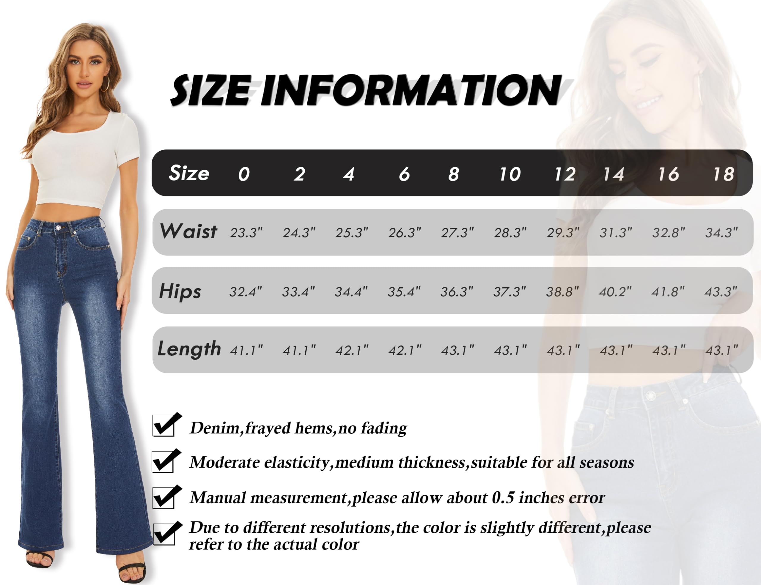 Women's Stretch Flared Jeans Classic High Waisted Bell Bottom Jeans Denim Blue Bootcut Slimming Casual Denim Pants(Blue,6)