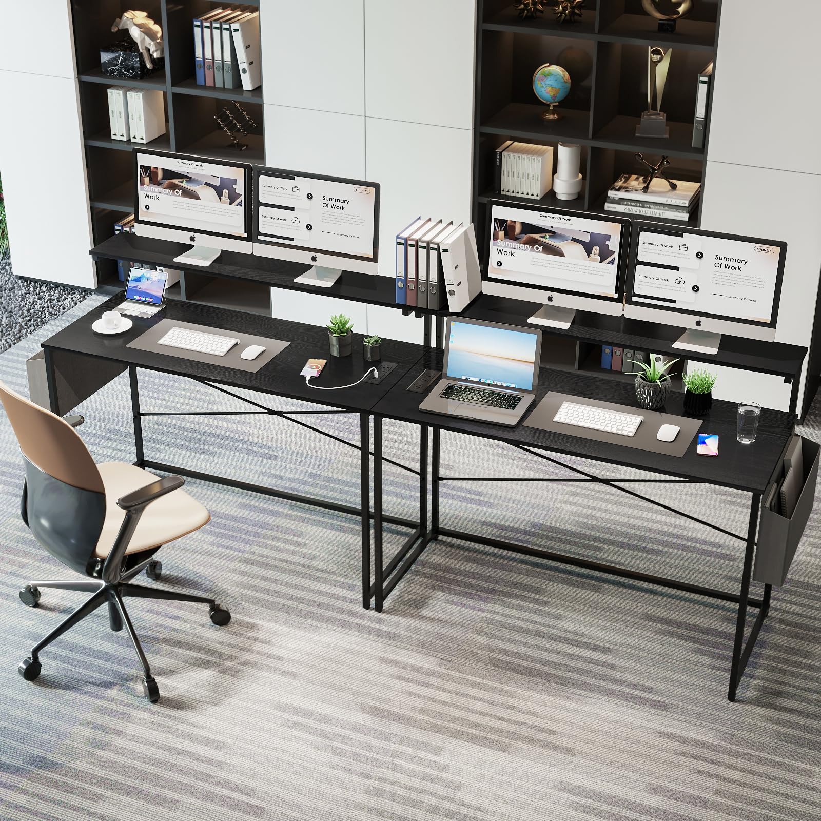 Yoobure Computer Desk with LED Lights, Adjustable Monitor Stand, Power Outlets, and Storage - 47" Home Office Desk