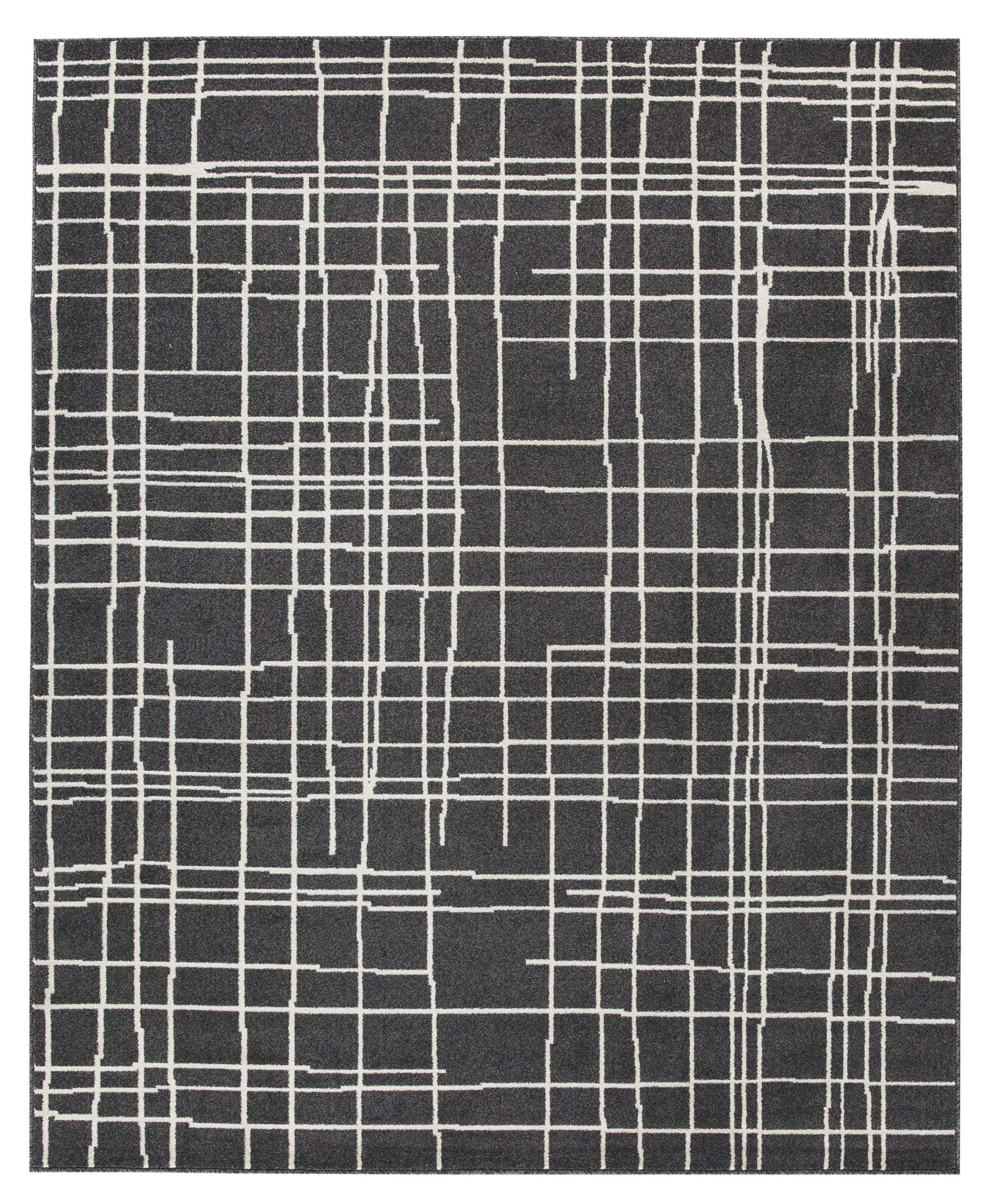 Signature Design by Ashley Jai Spindled Cross Hatch 5 x 7 ft Medium Pile Rug, Black & White