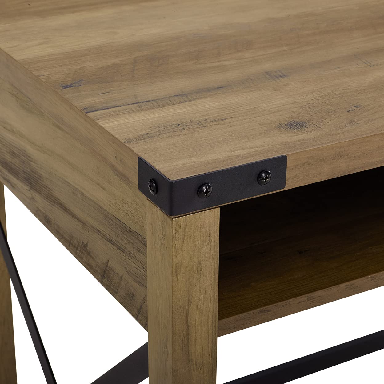 Walker Edison Callum Modern Farmhouse Metal X Writing Desk, 42 Inch, Rustic Oak