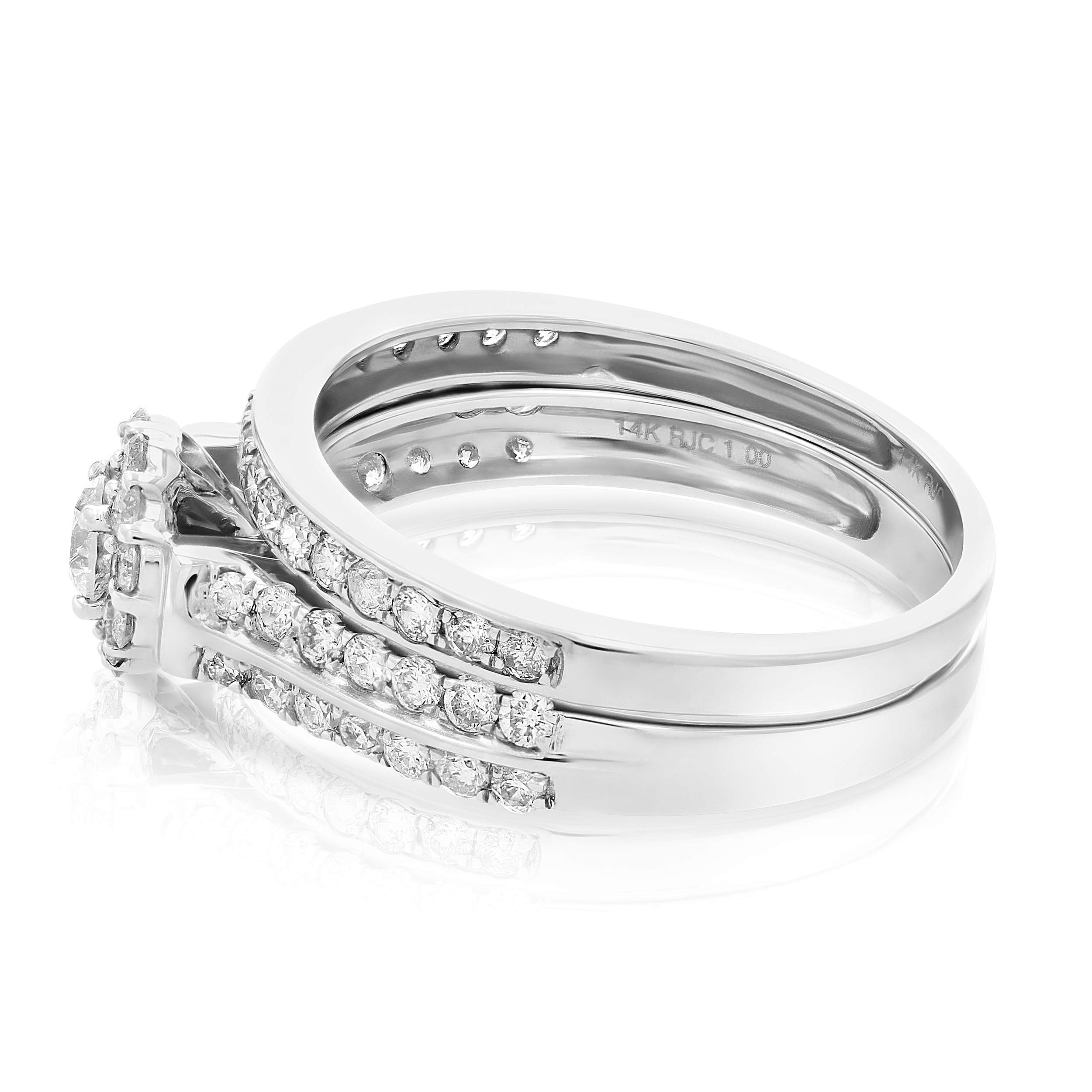Vir Jewels 1 cttw Diamond Halo Cluster Wedding Engagement Ring Set 14K White Gold Bridal Size 6.5