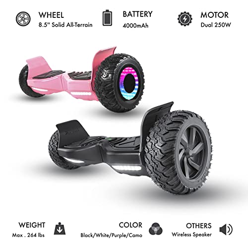 XPRIT 8.5'' All Terrain Off-Road Hoverboard w/Bluetooth Speaker, LED Lights, UL2272 Certified (WHITE)