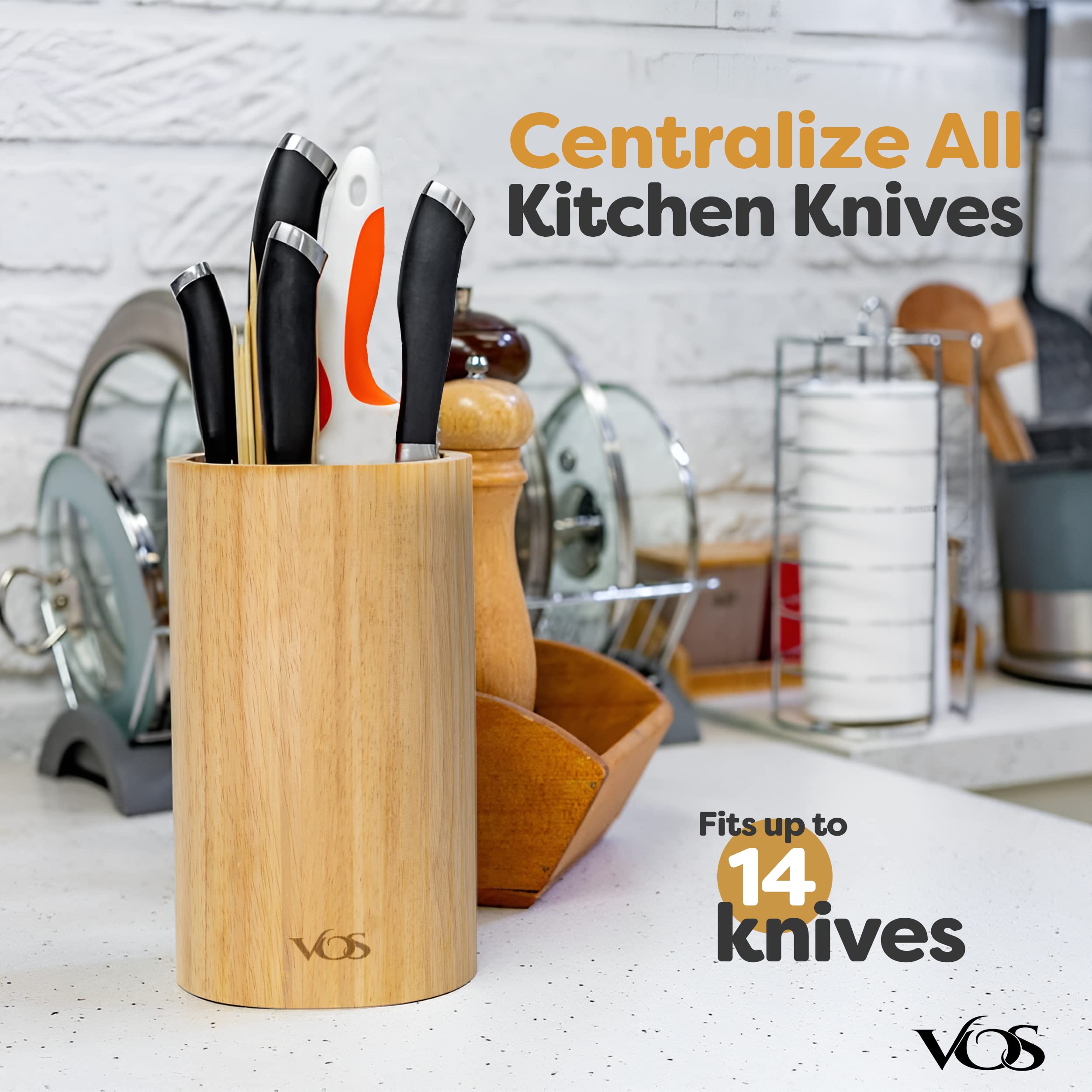 Vos Universal knife Block and Ceramic Kitchen Knives With Peeler, Ceramic Paring Knife 3", 4", 6", Inch Black