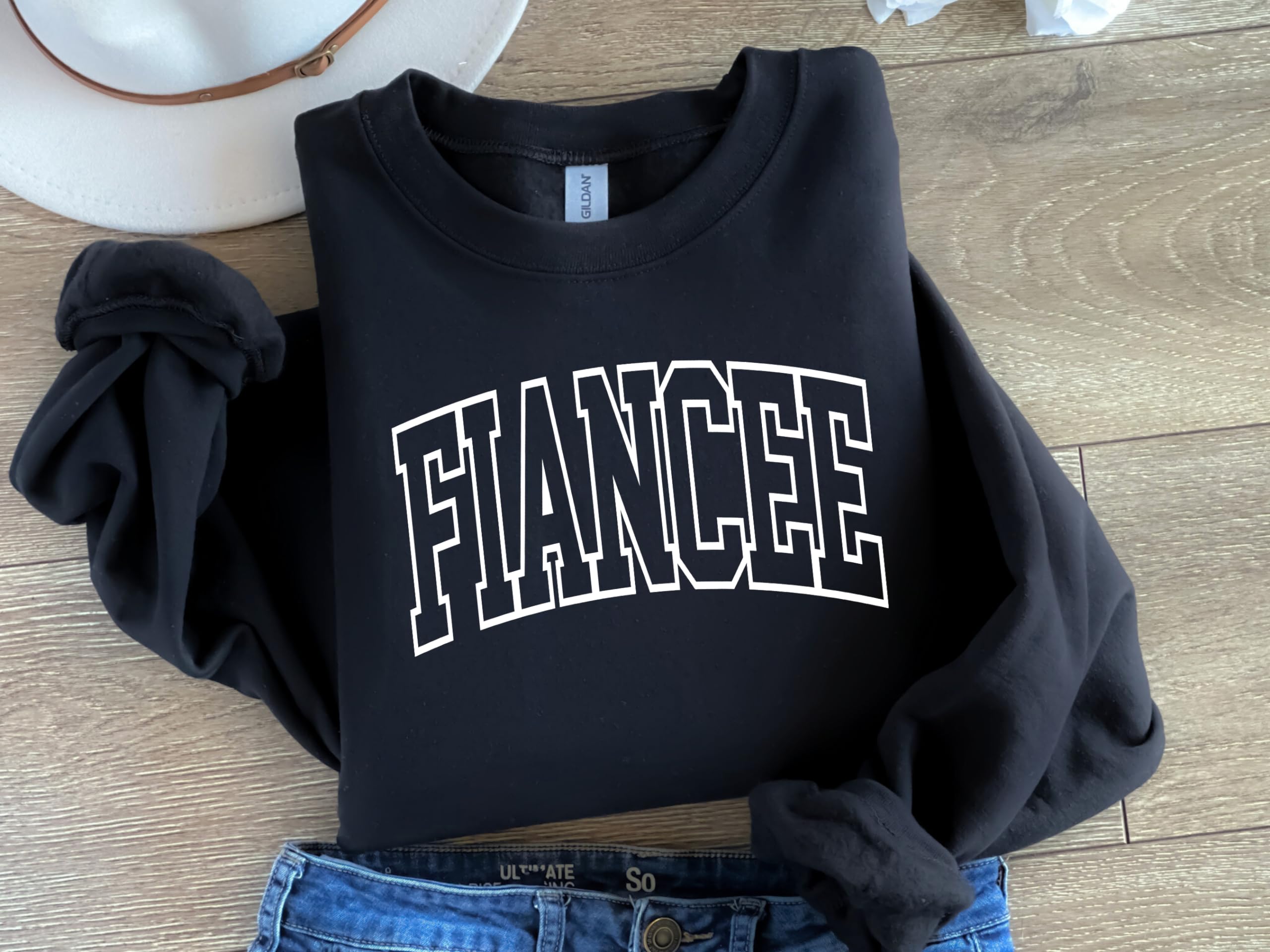 Up2ournecksinfabric - Engagement Gift - Fiance Sweatshirt - Newly Engaged - Black Crewneck Sweatshirt - Fiancee