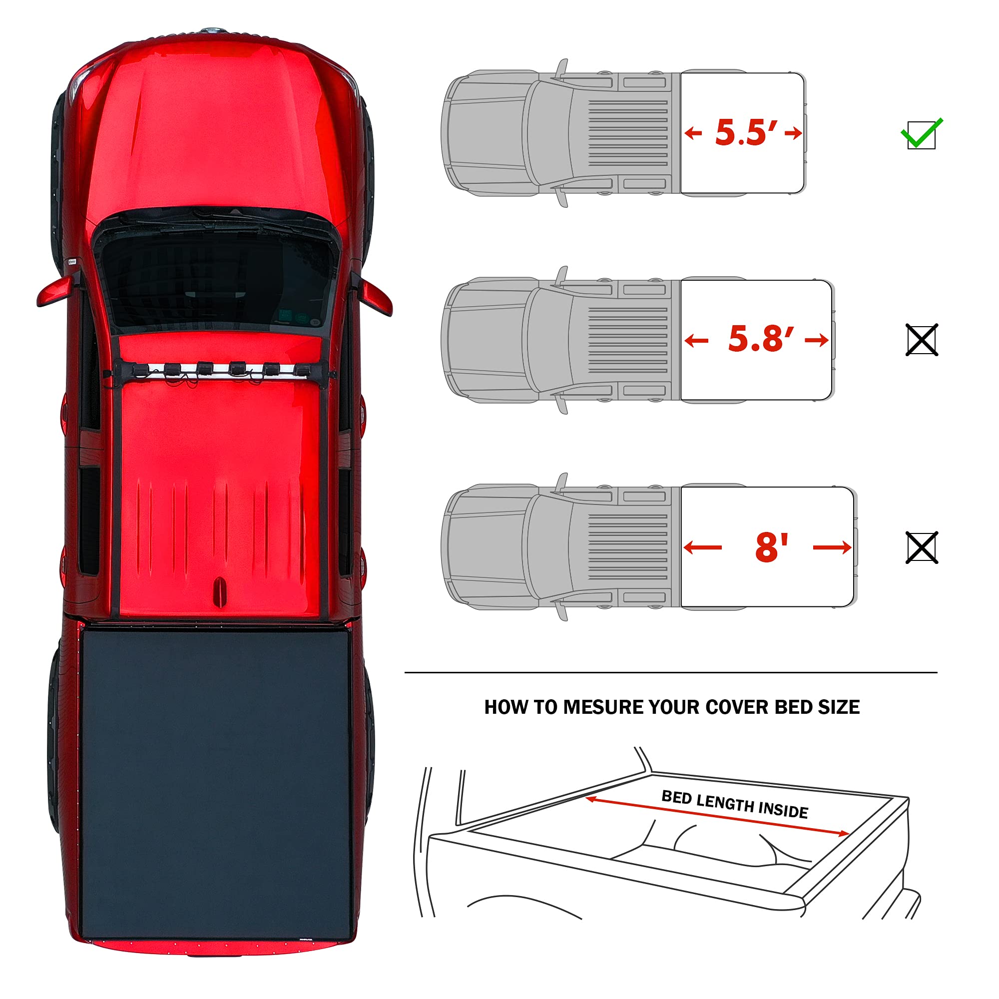 XPV Soft Tri-Fold Truck Bed Tonneau Cover Compatible with 2015-2021 Ford F150 5.5' (66'') Bed Waterproof Tonneau Cover Black