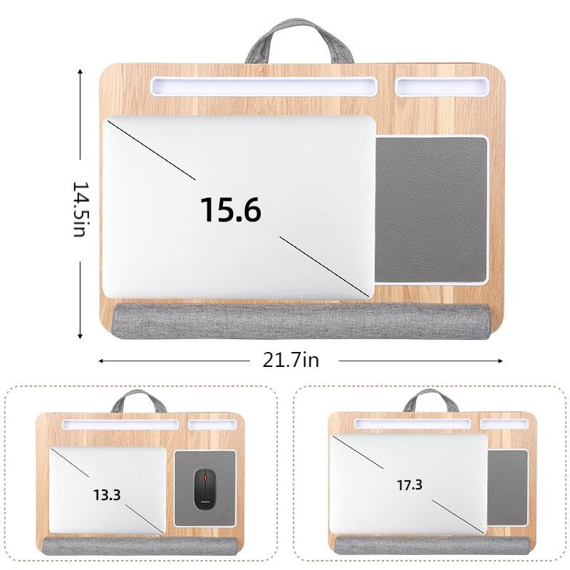 veimisecerts Laptop Lap Desk, Lap Desk with Cushion Fits up to 17 inch Laptop, Adjustable Triple Lap Pad Storage Function, Wrist Rest, for Home Office Adults Students,Laptop Stand for Bed (Wood grain)
