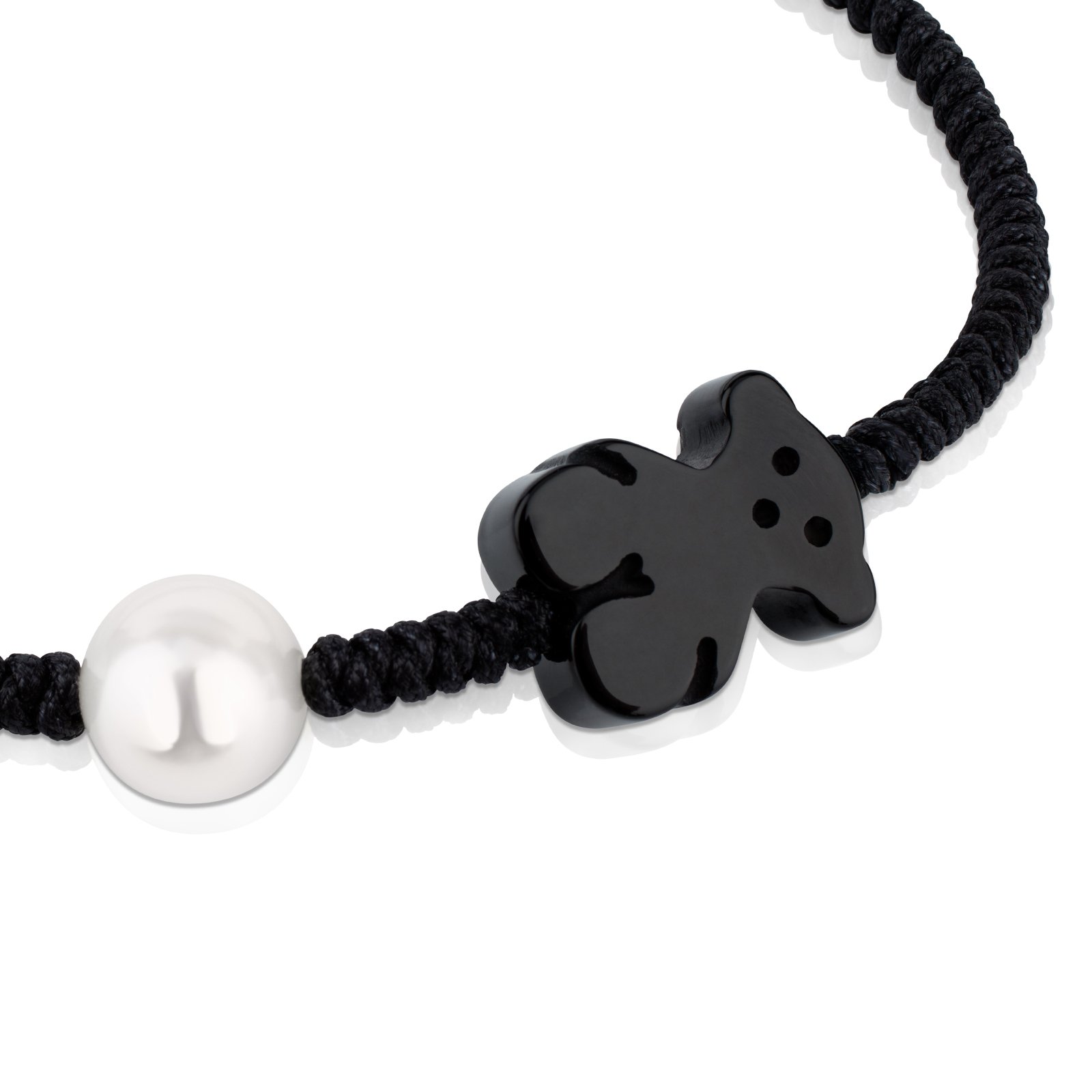 TOUS Onyx & Pearls Bracelet for Women with Bear Motif, Length 12-15.5 cm, Tibet Collection